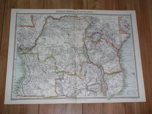 1908 ANTIQUE MAP OF OF CENTRAL AFRICA TANZANIA GERMAN OSTAFRIKA CONGO ...
