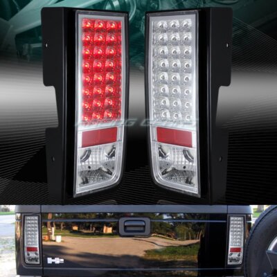FOR HUMMER H2 CHROME HOUSING CLEAR LENS LED REAR BRAKE TAIL LIGHTS ...