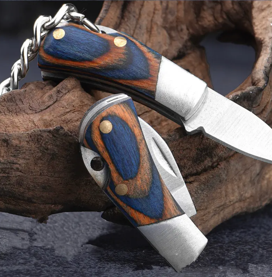 Portable Mini Pocket Knife Keychain Wood Handle | eBay