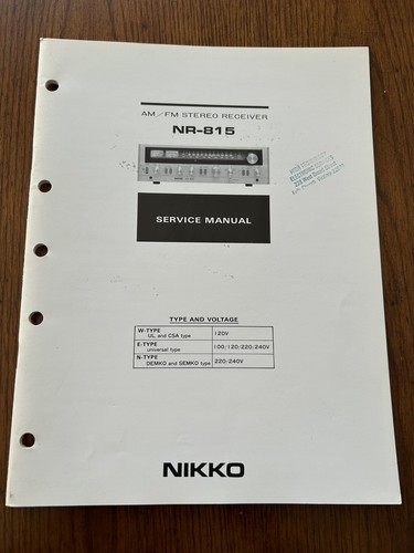 Nikko NR-815 AM/FM Stereo Receiver Service Manual Original Genuine OEM ...