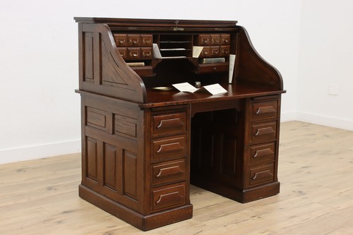 Oak Antique S Roll Top Office Library Desk, Raised Panels #54336 | eBay