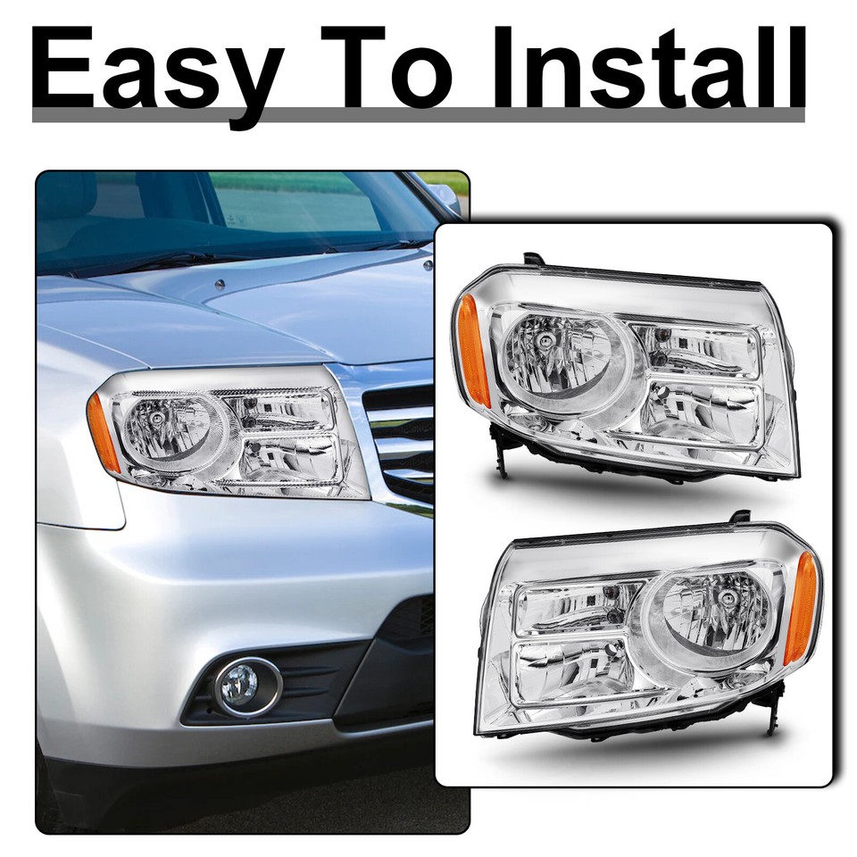 For 2012 2013 2014 2015 Honda Pilot Chrome Headlights Assembly HeadLamp ...