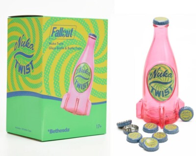 Fallout Nuka Cola Twist Glass Pink Bottle + 10 Bottle Caps Rocket ...