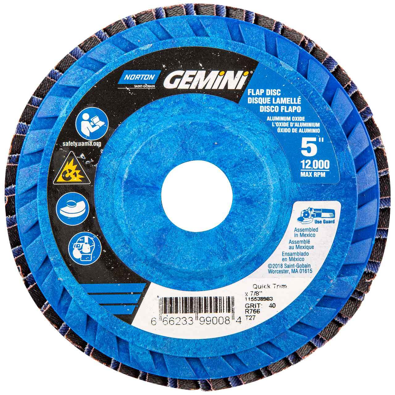 Norton 66623399008 5x7/8” Gemini R766 AO ZA Type 27 Flap Discs 40 Grit ...