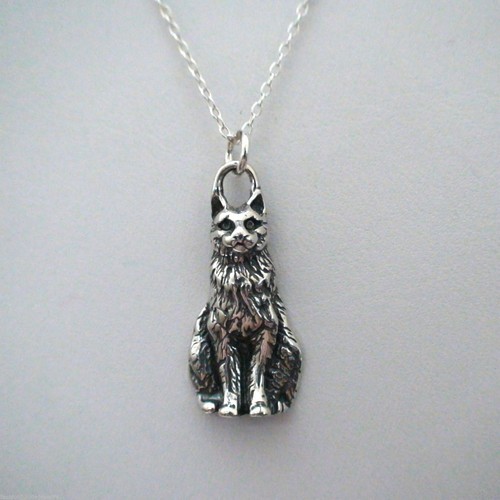 Sitting Cat Pendant Necklace - 925 Sterling Silver - Charm Kitty Pet ...