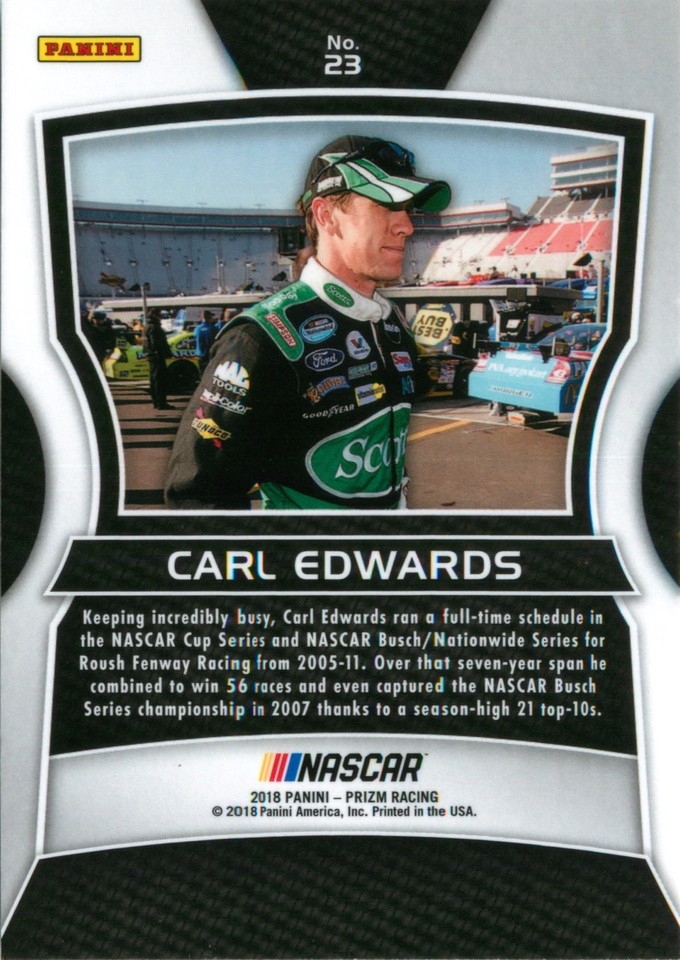Carl Edwards 2018 Panini Prizm Racing Chrome Base Card #23 NASCAR | eBay