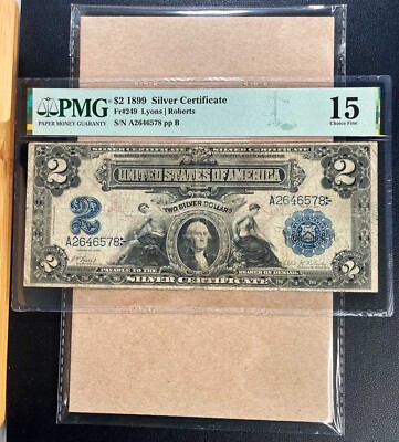 Fr. 249 1899 $2 Silver Certificate "MINI PORTHOLE" PMG 15 - Fine ...