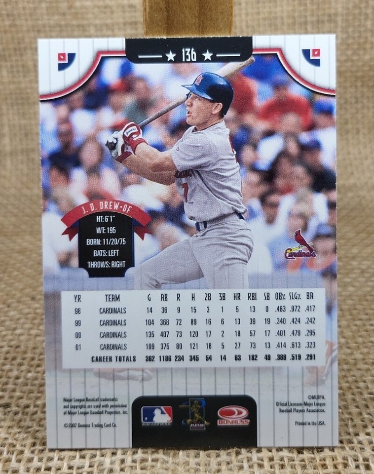 2002 Donruss JD Drew Baseball Card #136 Cardinals FREE S&H A4 | eBay