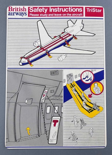 BRITISH AIRWAYS LOCKHEED TRISTAR L-1011 VINTAGE AIRLINE SAFETY CARD BA ...