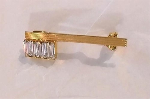 Gold Tone Toothbrush Pin Stylized Baguette Rhinestone "Bristles ...