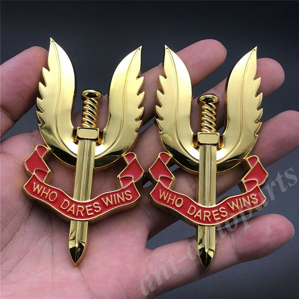 2pcs Gold Metal SAS Who Dares Wins Emblems Fender Badge Car Truck Decal ...