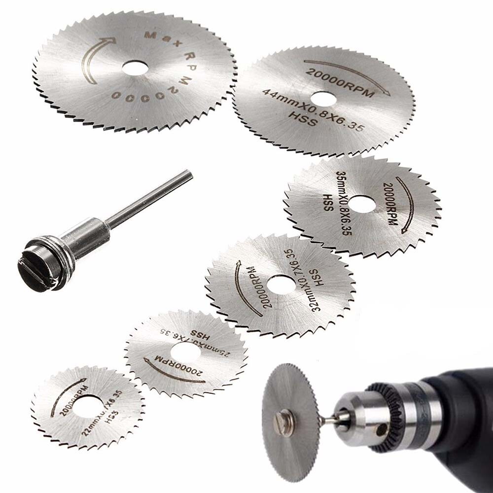 7PCS 22-50mm HSS MINI Circular Saw Blade Cutting Discs Set and Mandrel ...