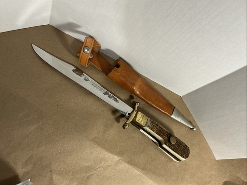 Vintage German Stag Handle Folding Bowie Hunting Knife Germany | eBay
