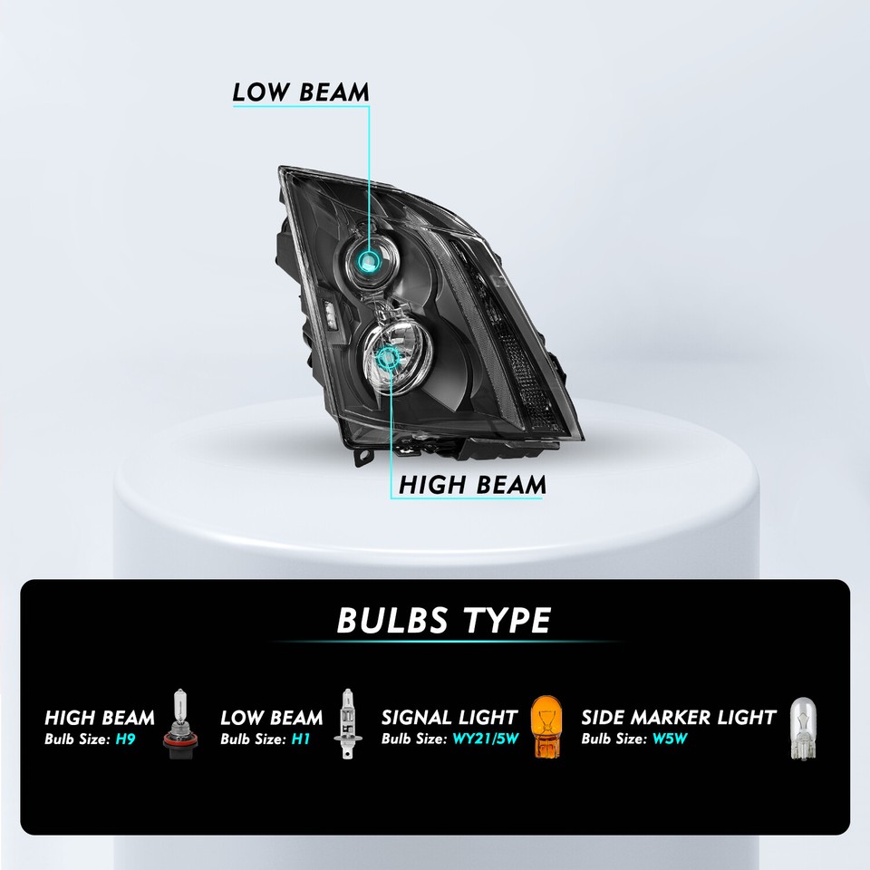 Black Halogen Headlights For 2008-2014 Cadillac CTS Lamps LH+RH Pair w ...