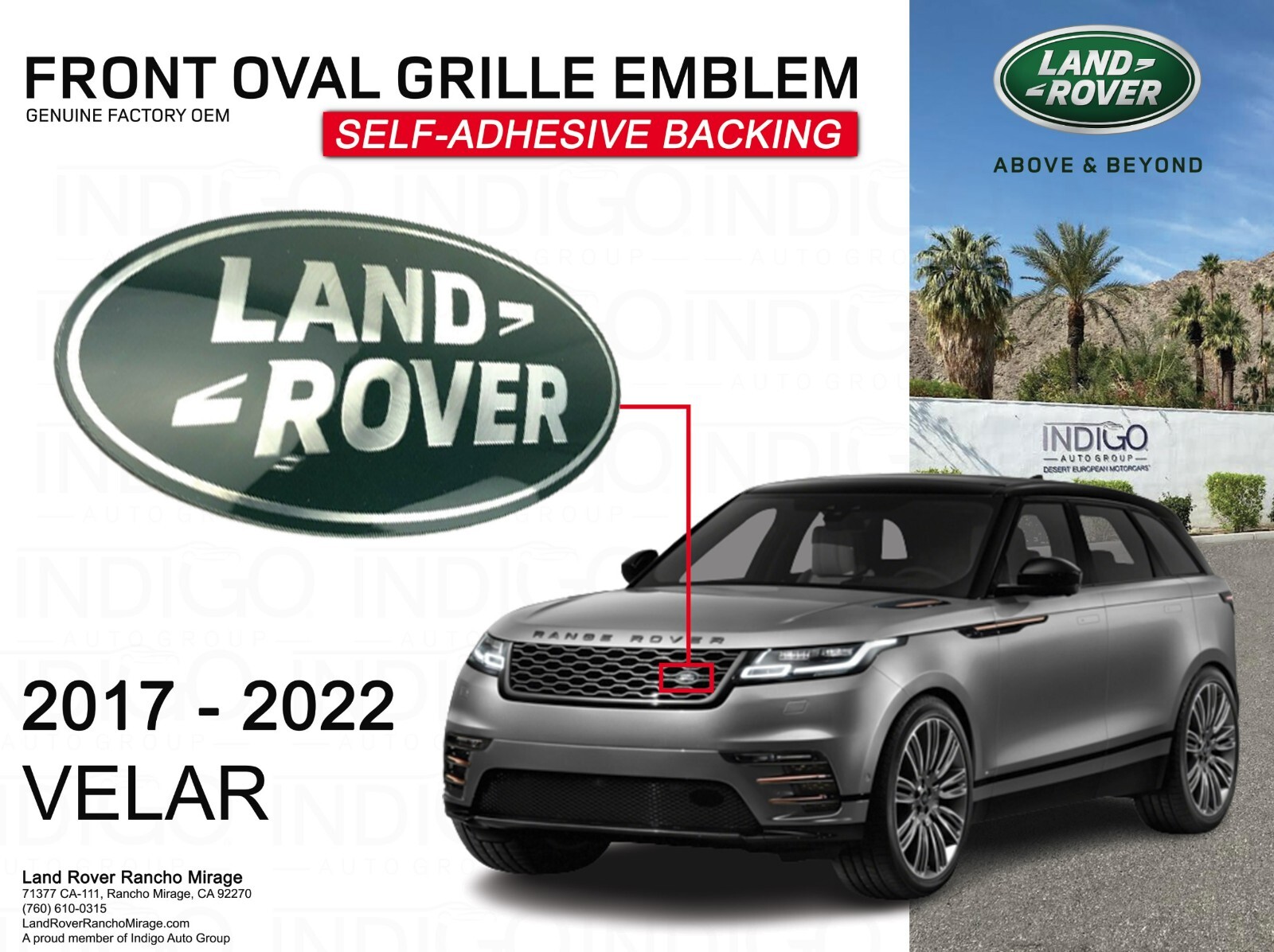 2017-2022 RANGE ROVER VELAR Green Silver Land Rover Oval Logo Badge ...