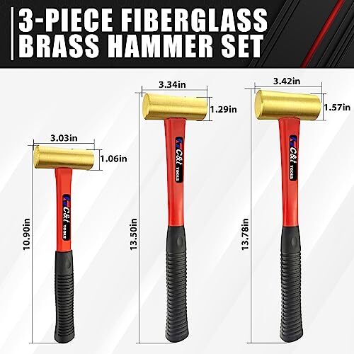 3-Piece Hammer Set,Jacketed Fiberglass Solid Brass Non-Sparking Hammer ...