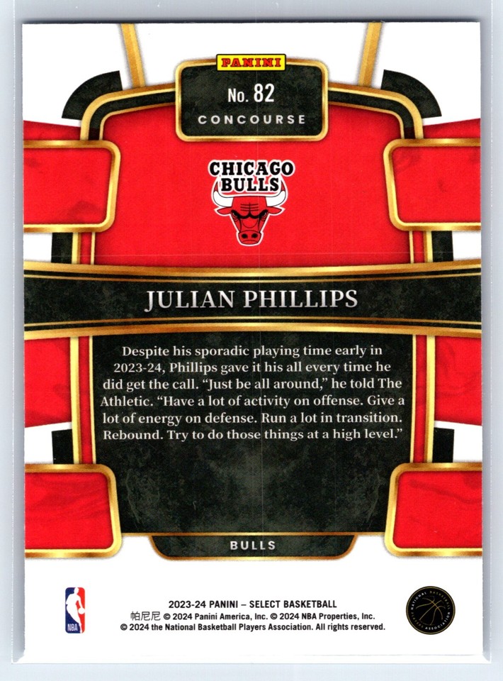 Julian Phillips RC 2023-24 Panini Select Chicago Bulls #82 | eBay