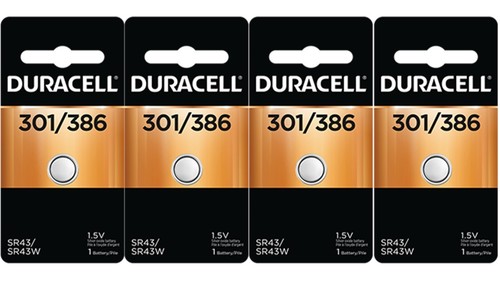 4 x 301/386 Duracell Silver Oxide Batteries (AG12, 10L124, SR1142W ...