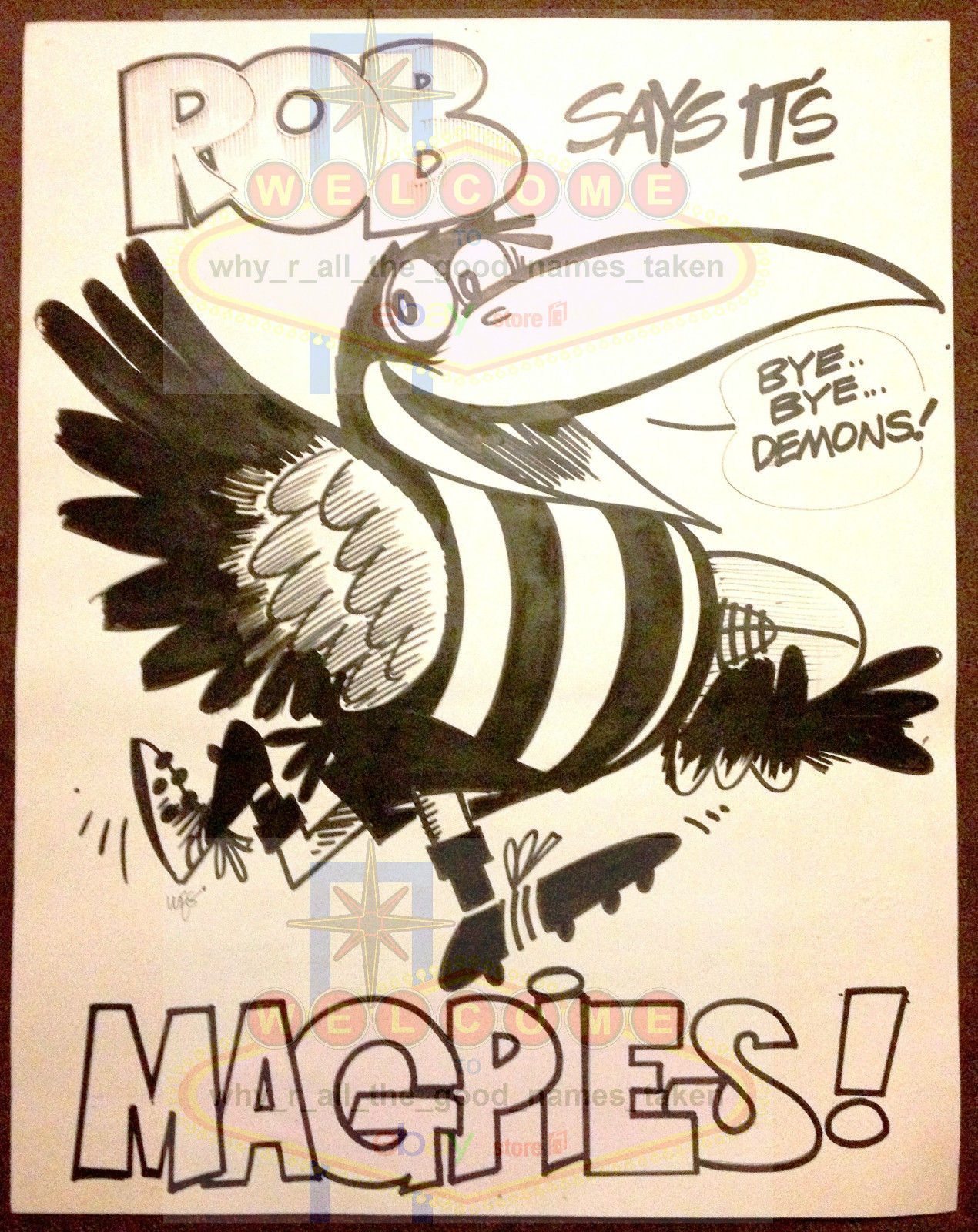 Original WEG Hand Drawn AFL Football POSTER - COLLINGWOOD PREMIERS One ...