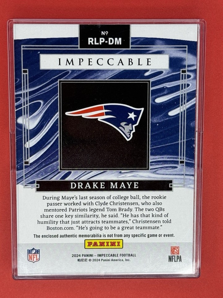 Drake Maye 2024 Panini Impeccable RC Patch Relic #33/49 Patriots Rookie ...