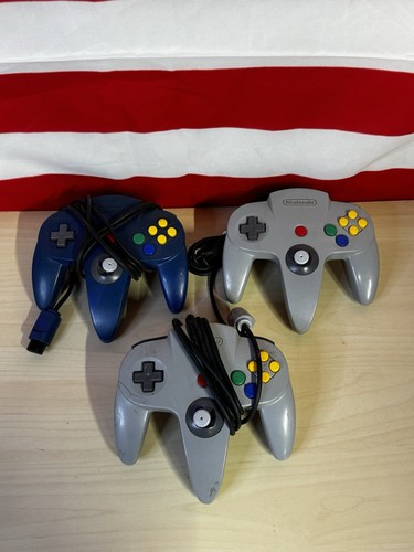 N64 Nintendo 64 Controllers Bundle Lot of 3 OEM Gray Gray Blue Tested ...