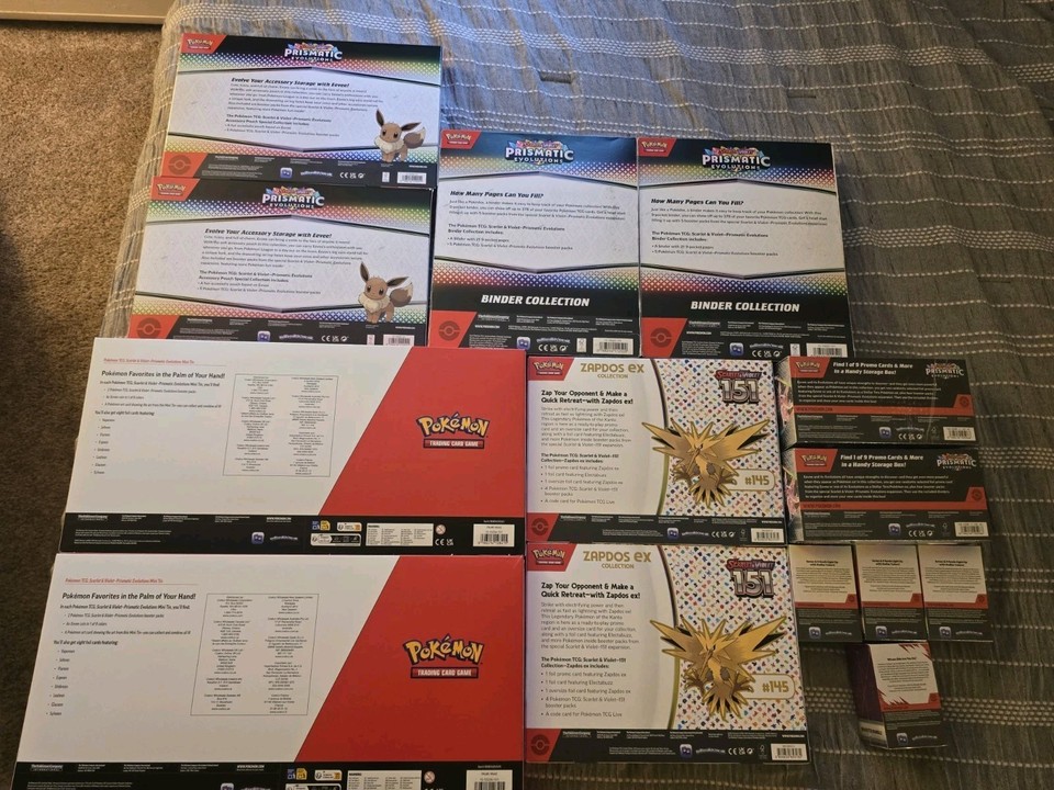 Lot of sealed pokemon cards Boxes. Prismatic Evolutions, 151, And ...
