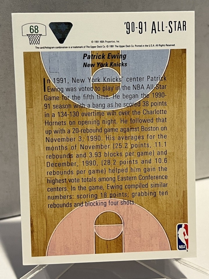 1991 Upper Deck All-Star Basketball #68 Patrick Ewing HOF New York ...