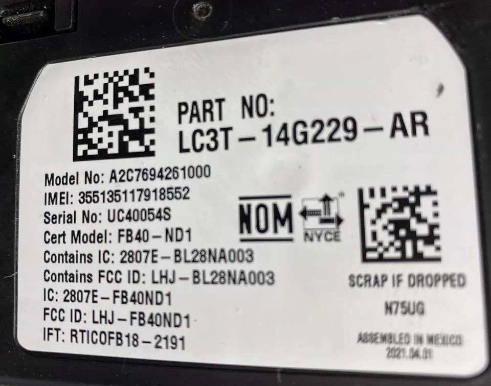 21 22 2021 2022 FORD F250 TRANSCEIVER TELEMATICS CONTROL MODULE LC3T ...
