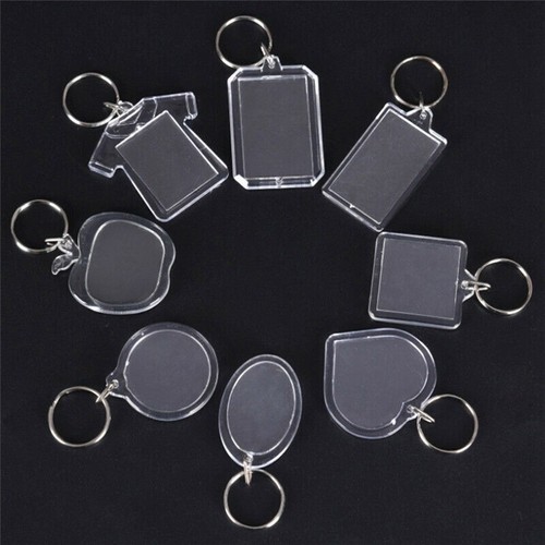 5PCs Picture Frame Blank Insert Photo Keyring Key Chain DIY Transparent ...