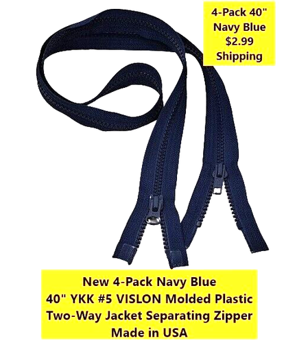 New 4-Pack 40" YKK #5 VISLON Molded Plastic Two-Way Jacket Separating ...