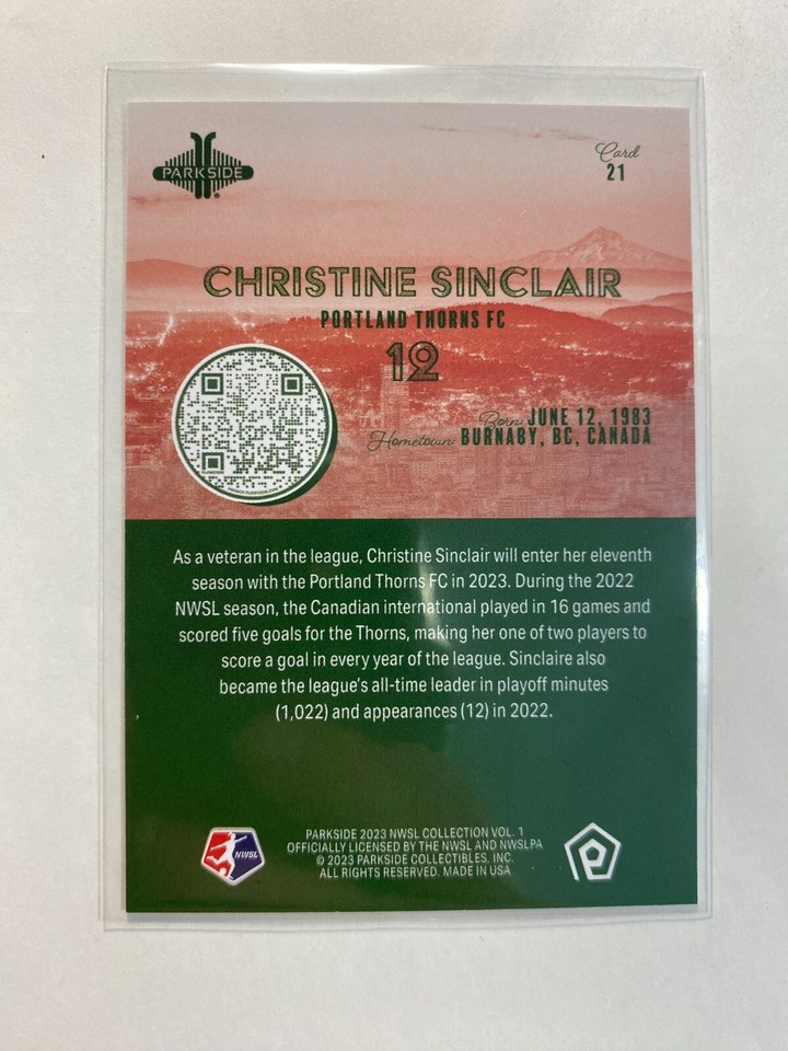 Christine Sinclair 2023 Portland Thorns FC #21 Parkside Vol. 1 NWSL Card | eBay