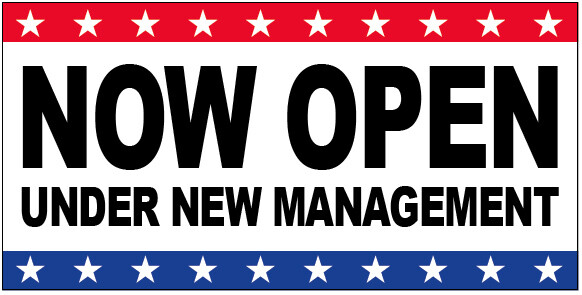 18x36 Inch NOW OPEN UNDER NEW MANAGEMENT Vinyl Banner Sign Stars wb | eBay