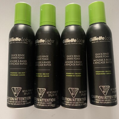 Gillette Labs Quick Rinse Shave Foam Men Shaving Cream 8.1 oz x 4 PACKS ...