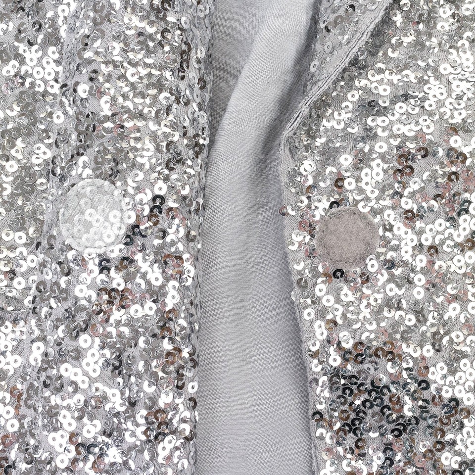 NWT NORMA KAMALI OVERLAPPING SEQUIN SINGLE BREASTED SILVER JACKET SIZE ...
