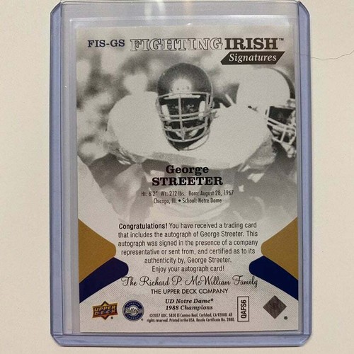 George Streeter UD 2017 Notre Dame 1988 "88 Nat'l Champs" Inscription ...