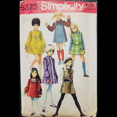 Vintage Simplicity Girls' Dress/Jumper/Scarf Pattern #8373 Size 8 CUT ...