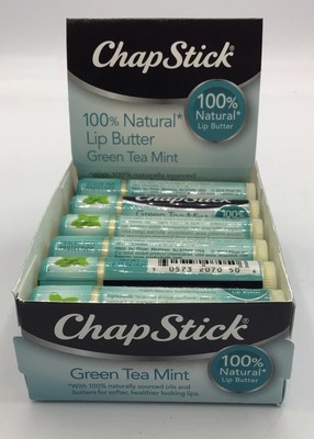 Box of 12 Sealed ChapStick Green Tea Mint Flavor 100% Natural Lip ...