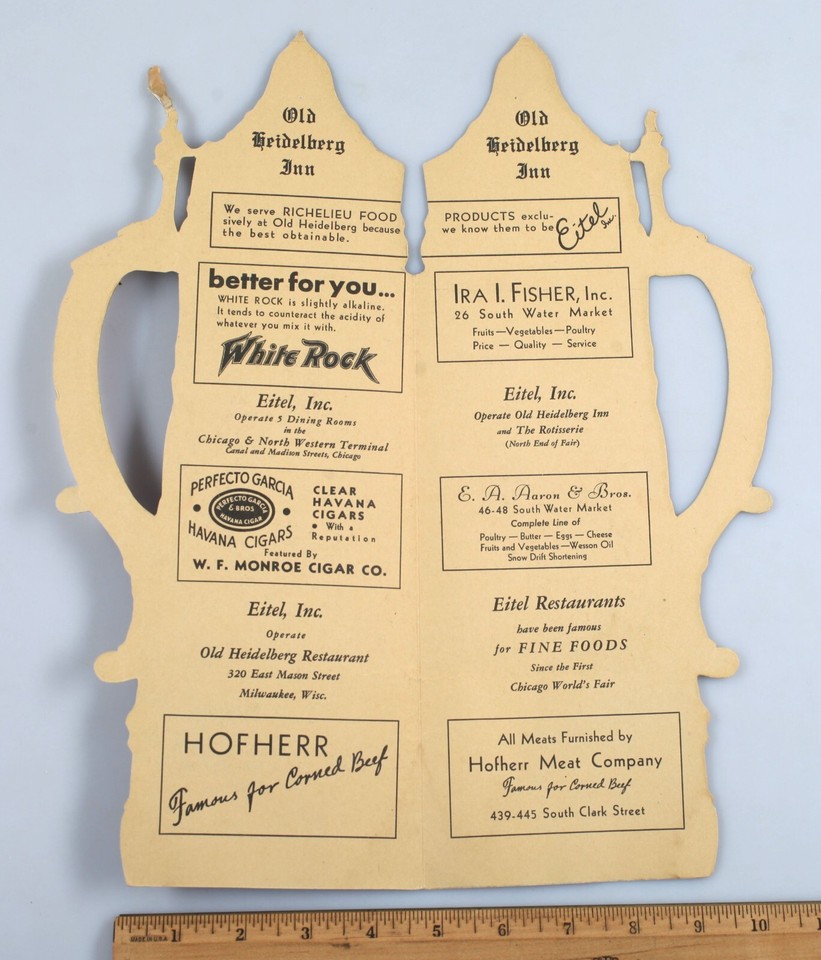Chicago World's Fair 1933 Old Heidelberg Beer Inn Blatz Cardboard Ad ...