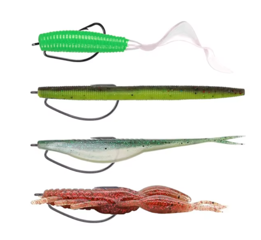 10pcs EWG Offset Hook Worm Lure Weedless Texas Carolina Rig Fishing ...