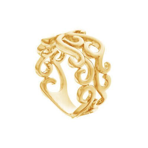 14K Yellow Gold Plated Sterling Openwork Scroll Ring | eBay