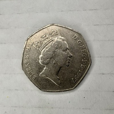 1997 UK Britannia 7-Sided Heptagon 50 Pence Coin – Queen Elizabeth II ...