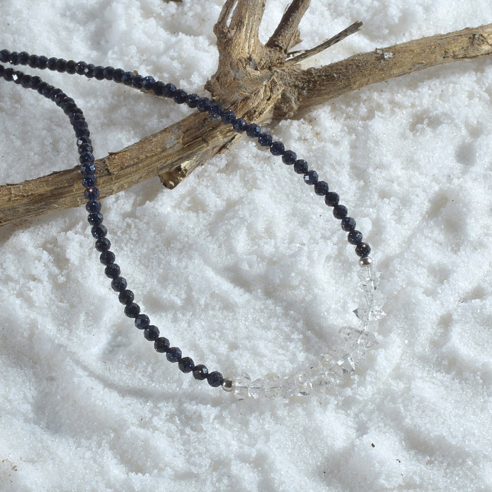 Handmade Natural Sandstone & Herkimer Beads Nuggets Chain Silver Strand ...