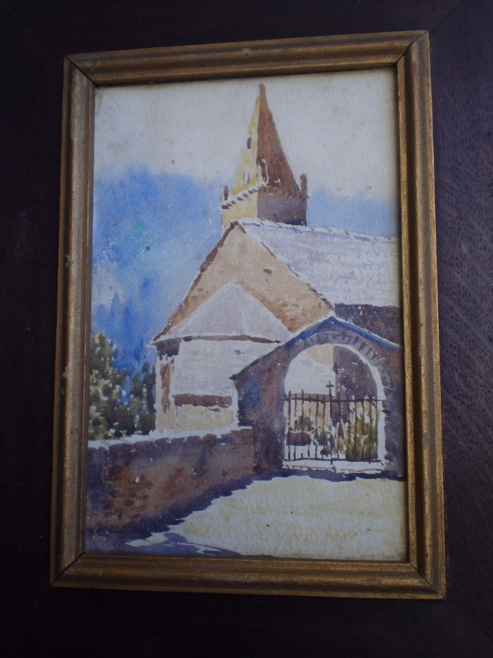 Ancient Drawing Watercolor Framed Glass Decoration Village France ...