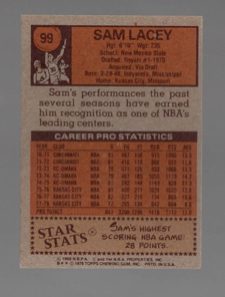 1978 Topps #99 Sam Lacey Excellent | eBay