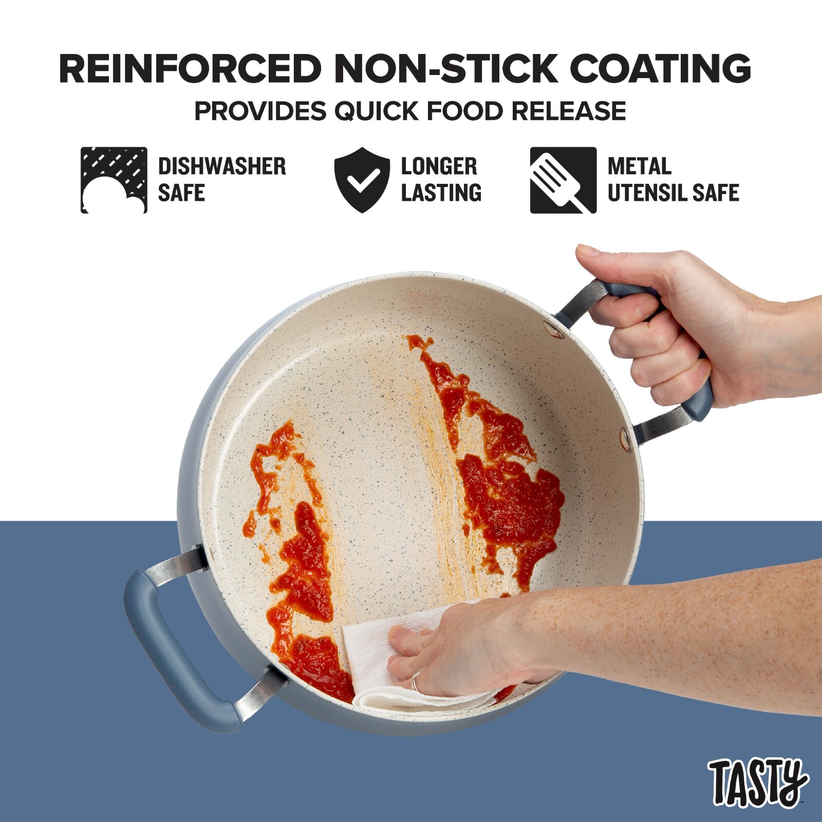 Tasty Clean Ceramic 16 Piece Non-Stick Aluminum Cookware Set, Slate ...