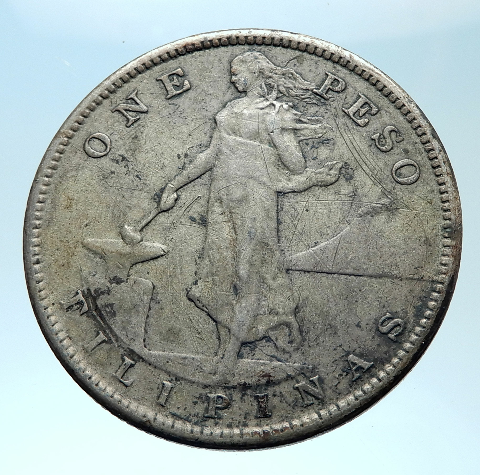 1908 S PHILIPPINES Under US Administration w Eagle Silver PESO Coin ...