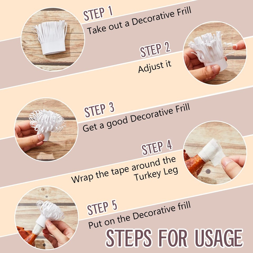 12 Pcs Paper Frills Decorative Holders for Turkey Legs Chops White ...