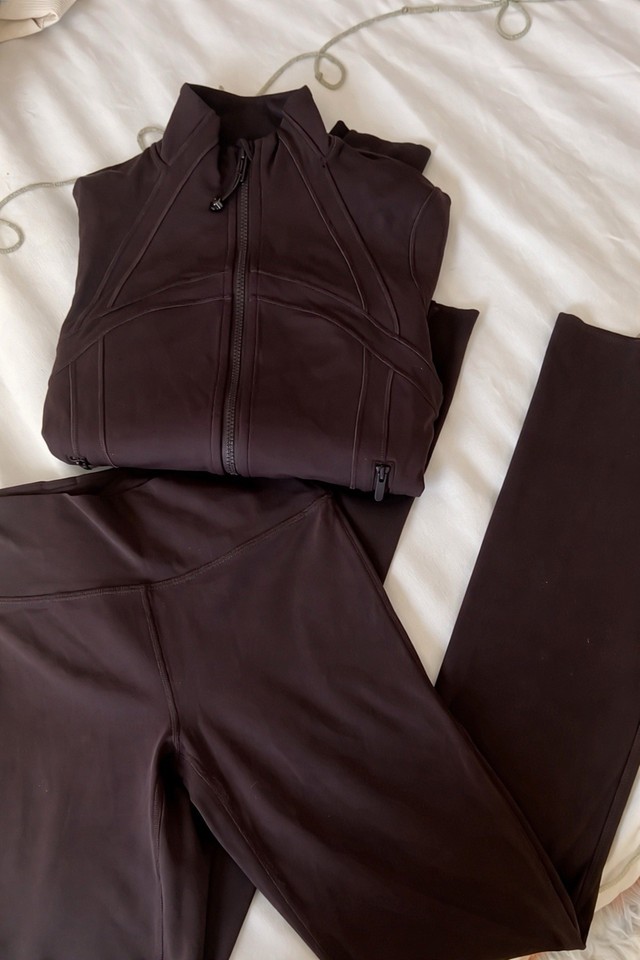 Lululemon Brown Women's Sweatsuit Set Jacket & Pants Slim Fit Stretch ...