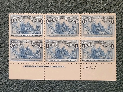 US #230 - 1893 1 Cent Columbian Stamps - Mint Plate Block of 6, FRESH ...