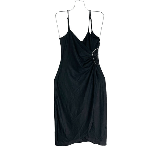 BEBE Vintage Y2K Sexy Black Wrap Look Dress Sheer Lace Rhinestones | eBay